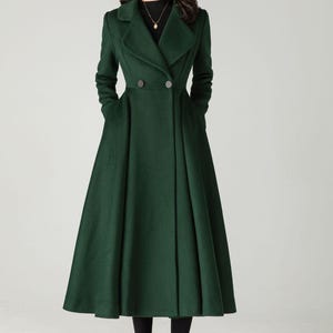 Emerald Green Wool Coat: Elegant Women's Swing Long Flared Trench Coat ...