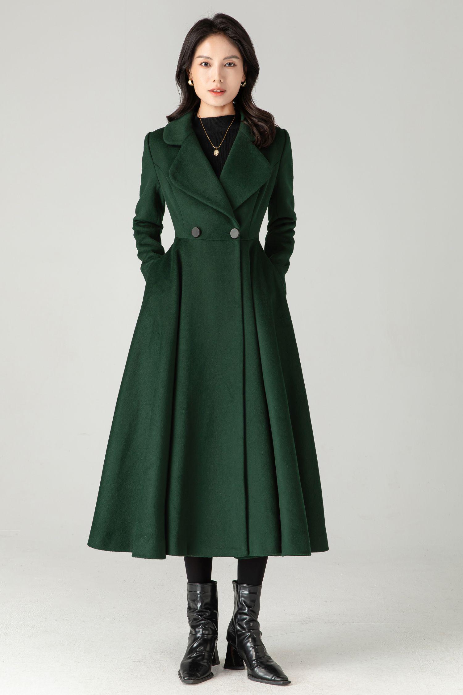 Emerald Green Wool Coat: Elegant Women's Swing Long Flared Trench Coat ...