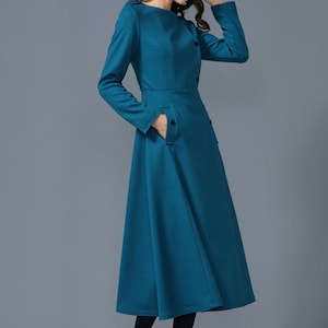 Blue Wool Dress, Womens Winter Dress, Womens Dress, Long Wool Dress ...
