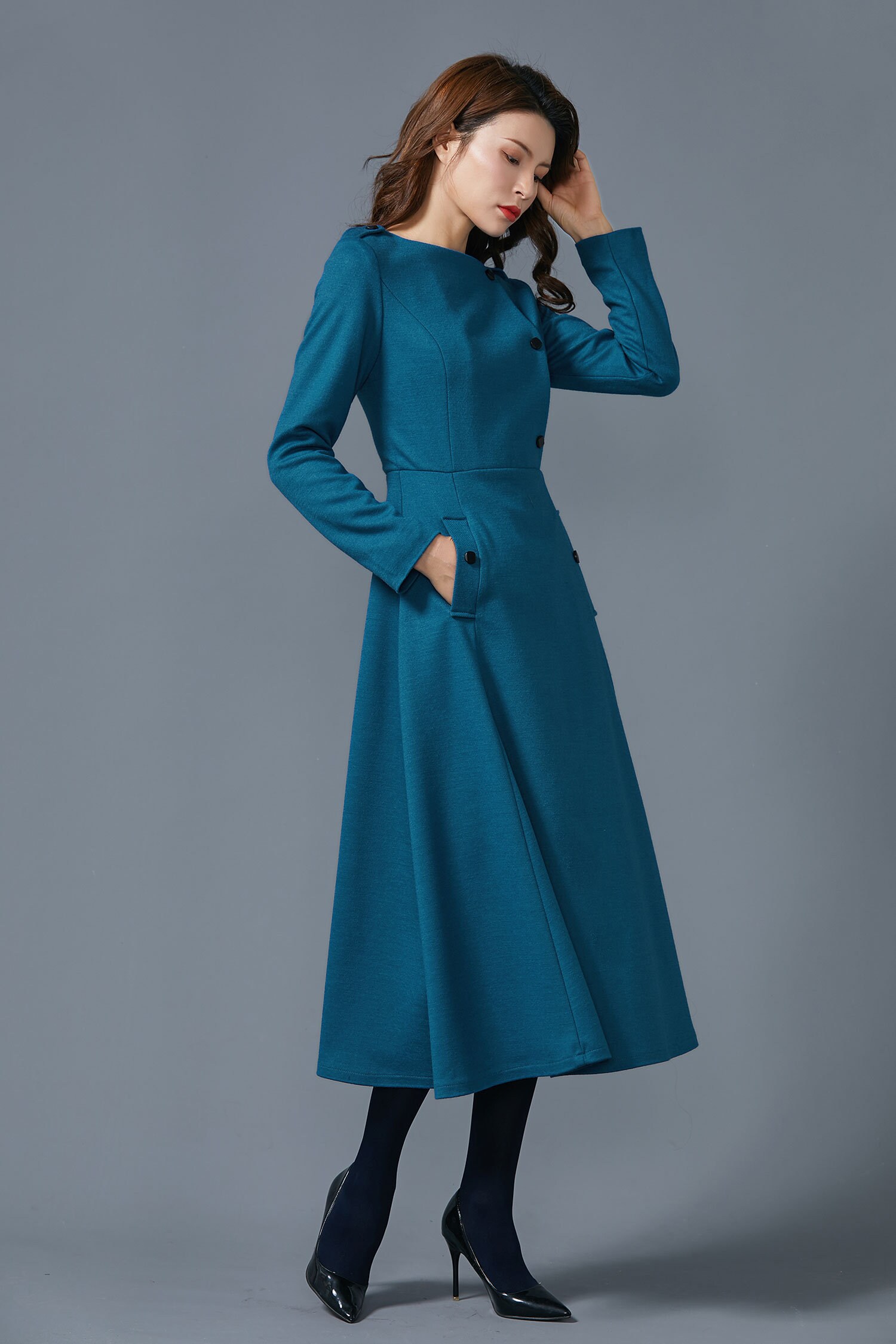 Blue Wool Dress, Womens Winter Dress, Womens Dress, Long Wool Dress ...
