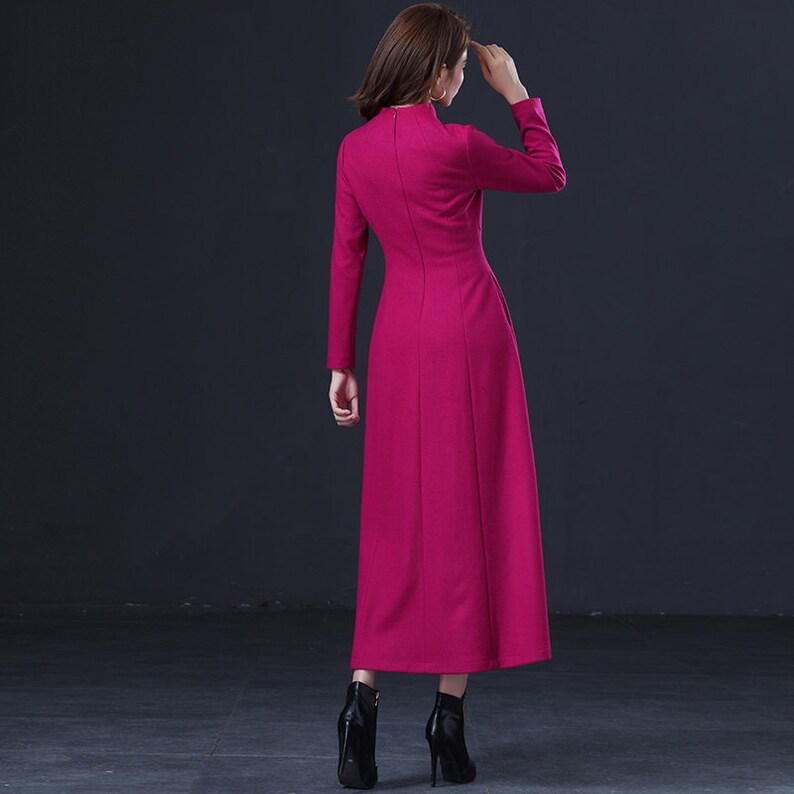 Rose Red Wool Dress Women Dress Maxi Dress Elegant Dress | Etsy