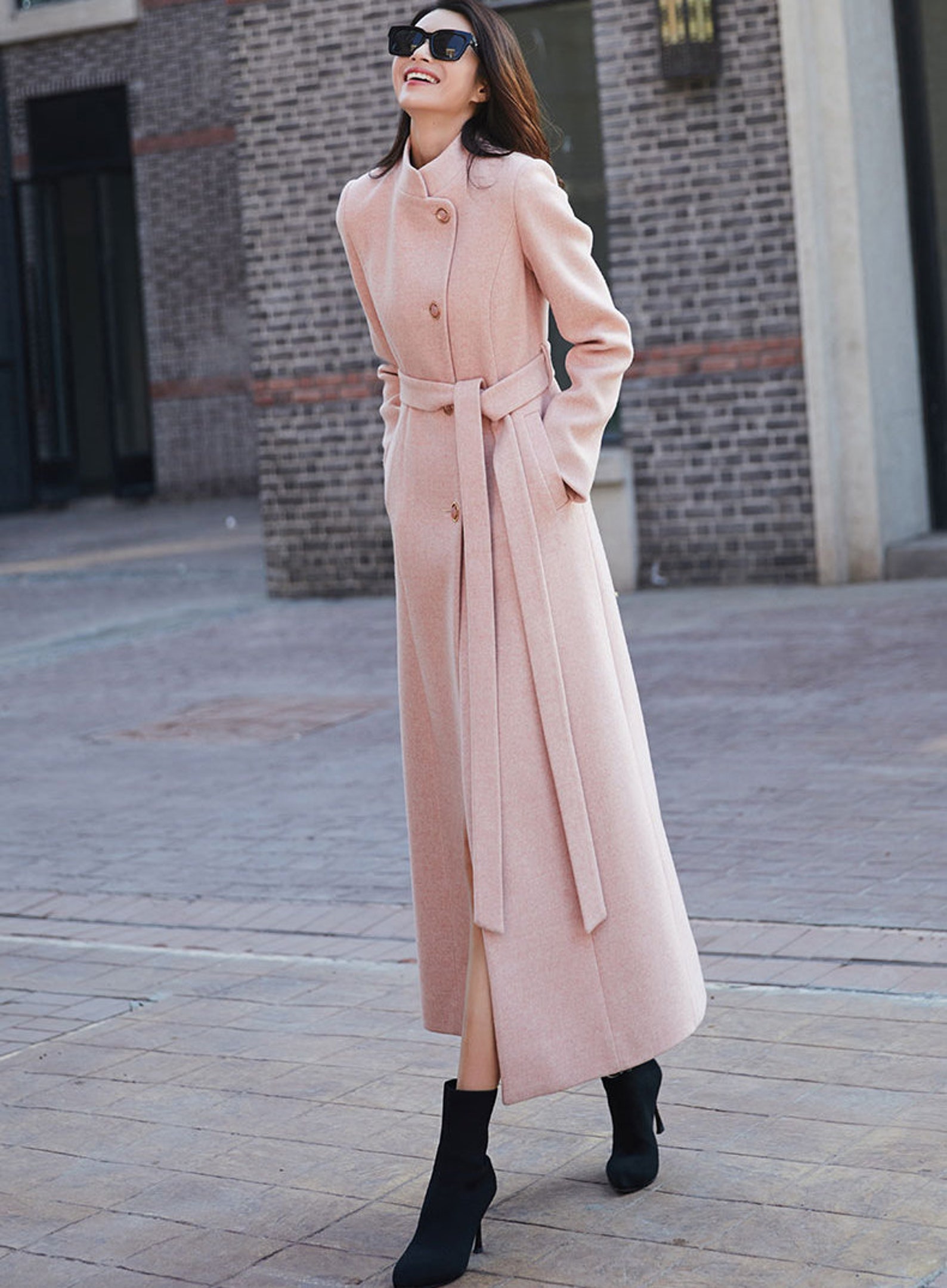 Pink Long Wool Maxi Coat Women Wool Trench Coat Winter - Etsy