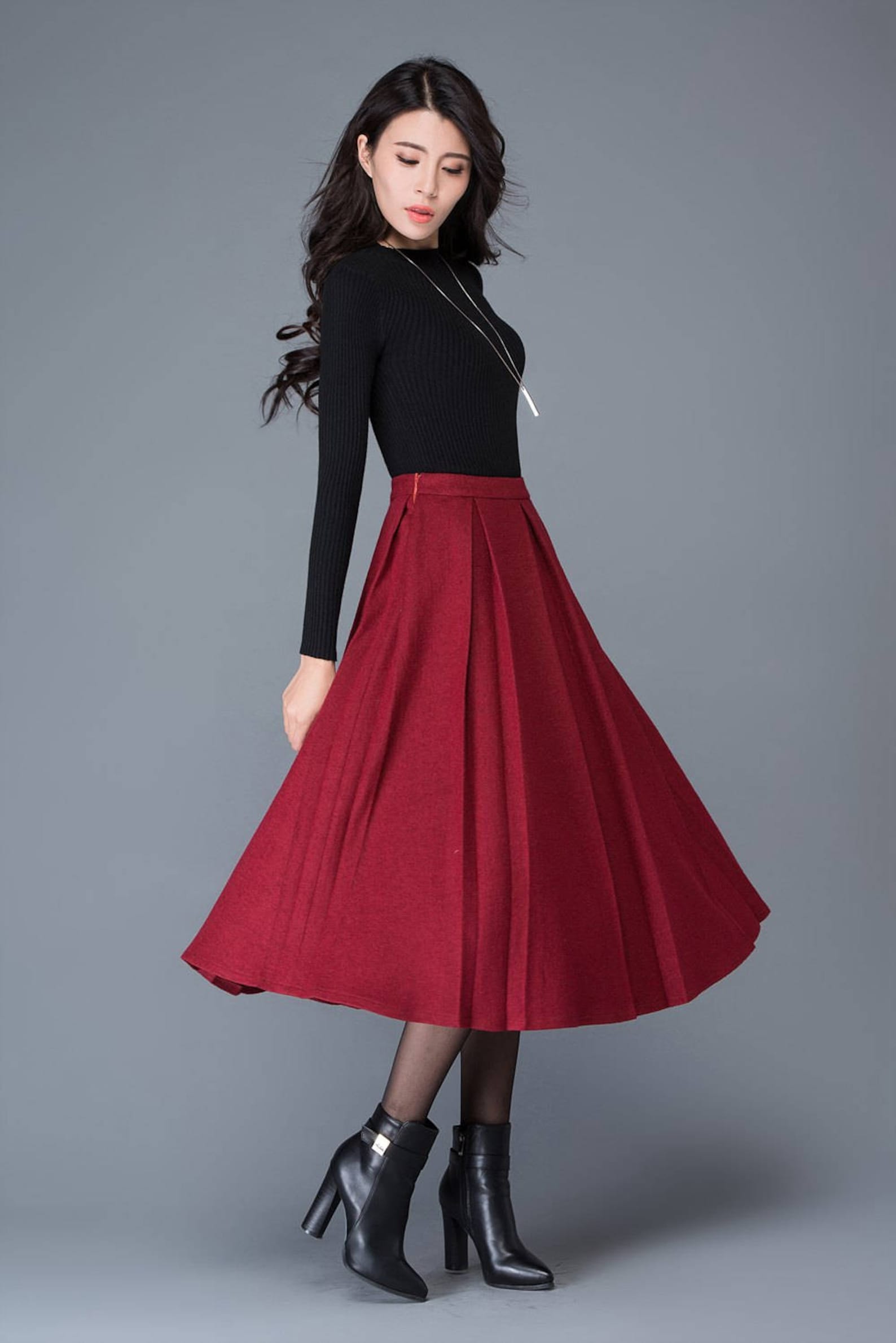 Wool Skirt Midi Wool Skirt A Line Pleated Wool Skirt Women Etsy Hong Kong