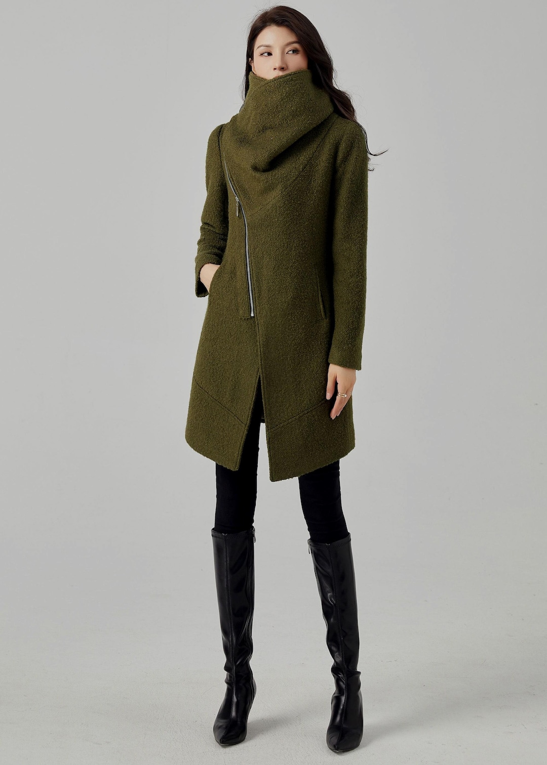 Asymmetrical Wool Coat, Winter Wool Coat, Pea Coat, Autumn Winter ...