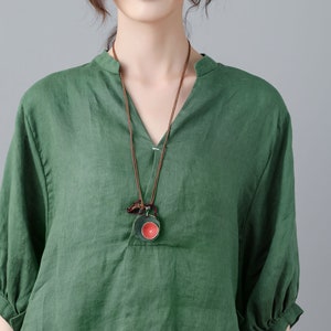 Linen blouse green linen tops Linen blouse for women | Etsy