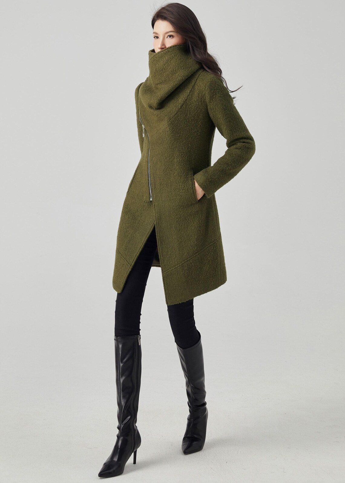 Asymmetrical Wool Coat, Winter Wool Coat, Pea Coat, Autumn Winter ...