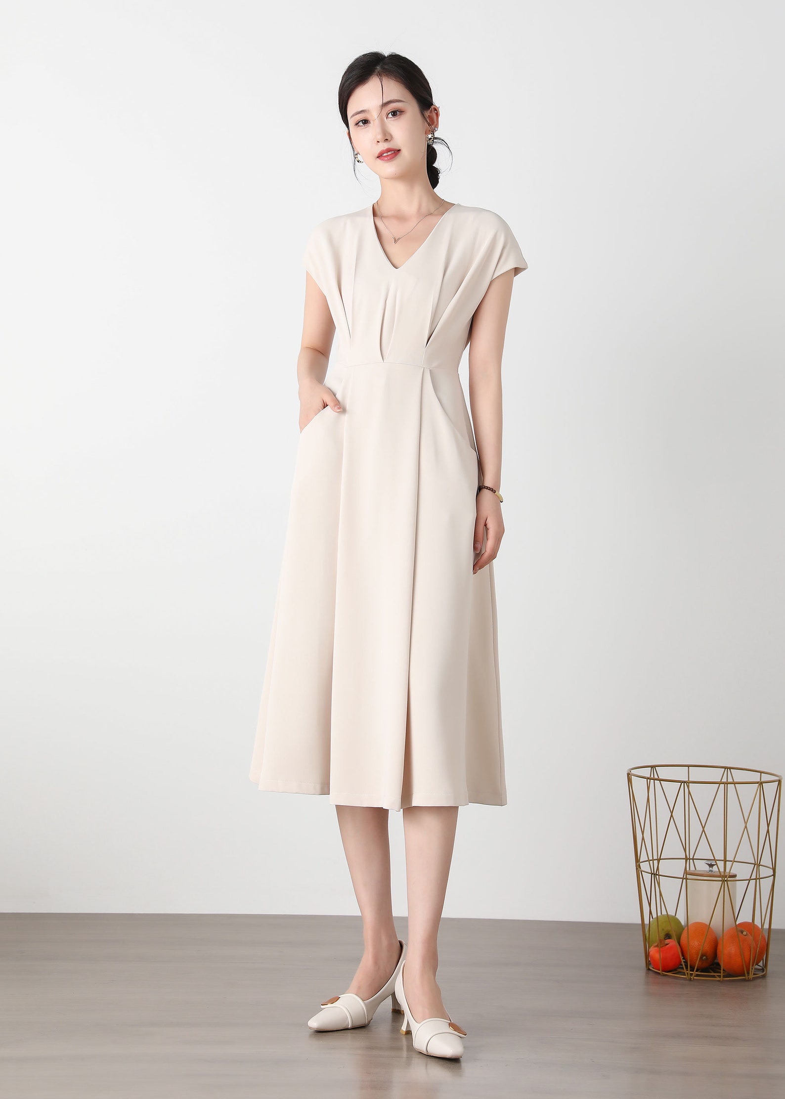 Summer Women's Midi Dress Beige Long Dress A-line Midi - Etsy