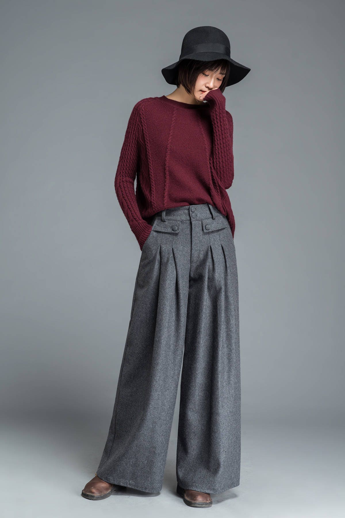 Maxi Pants Gray Pants Wool Pants Winter Womens Pants Warm | Etsy