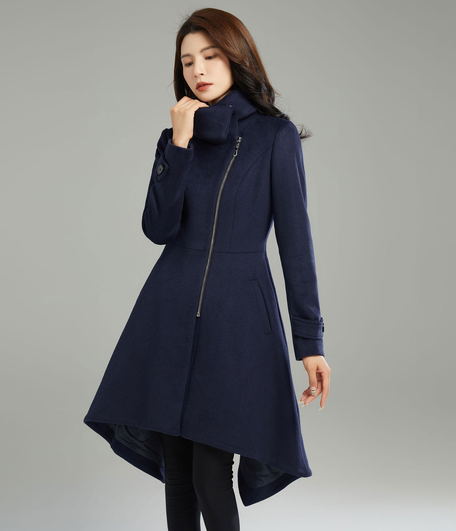 Blue Asymmetrical Wool Coat, Winter Warm Coat, Womens Wool Jacket ...