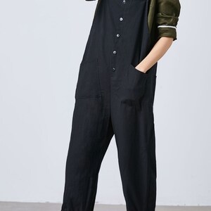 Black Linen Overalls, Loose Overalls Women, Maternity Overalls, Harem ...