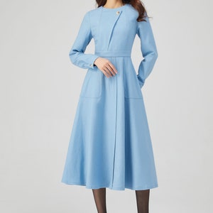 Blue Wool Dress, Winter Dress Women, Fitted Dress, Dress With Pockets ...