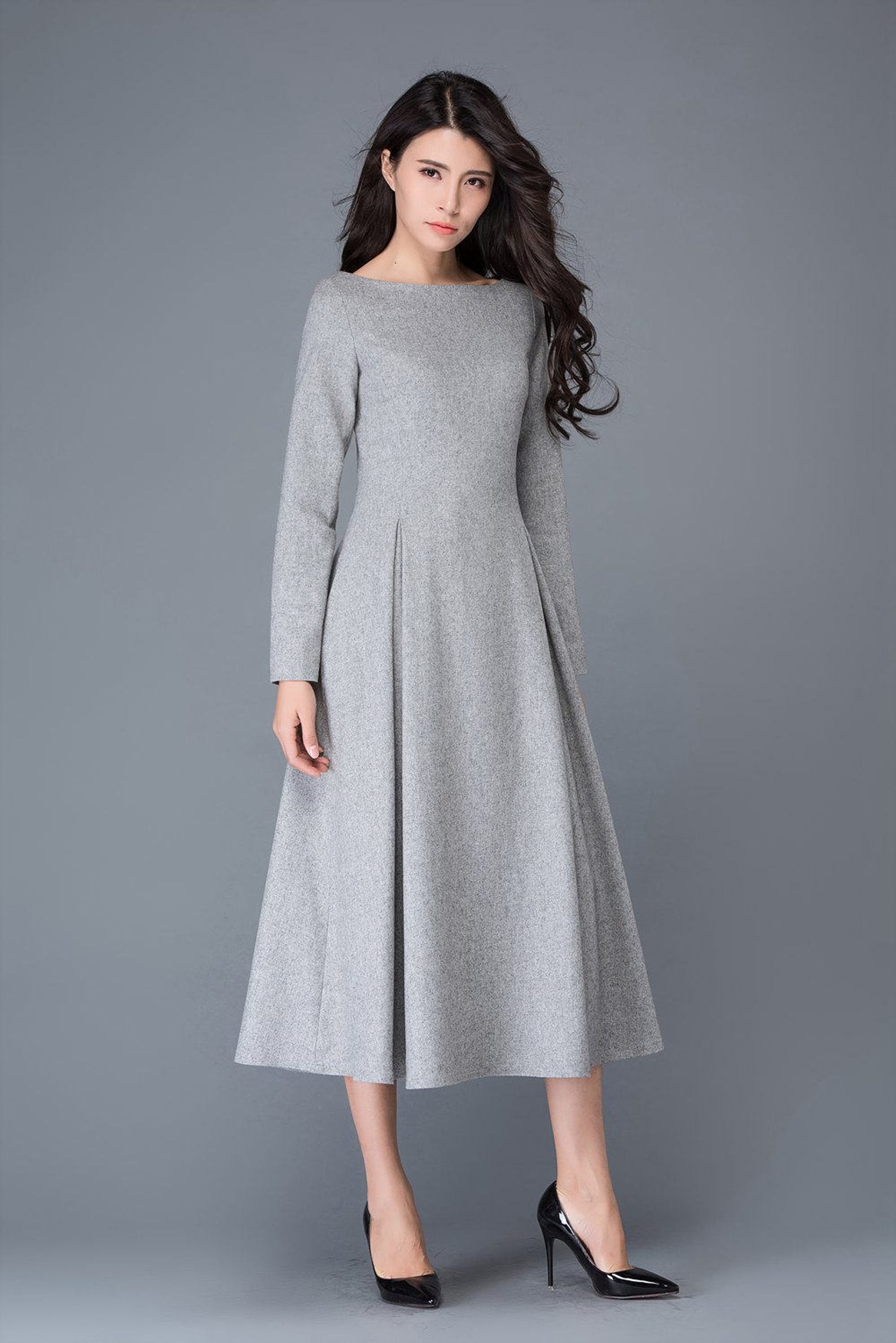 Wool Dress, Gray Midi Wool Dress, Long Wool Dress, Autumn Winter Wool ...