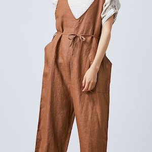 Baggy Brown Overalls, Summer Linen Harem Overalls, Oversized Belted Bib ...