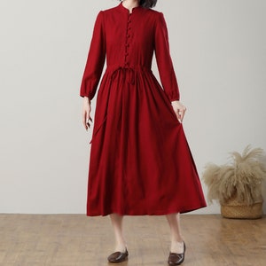 Red Linen Dress, Midi Linen Dress, Spring Dress, Linen Dress Women ...