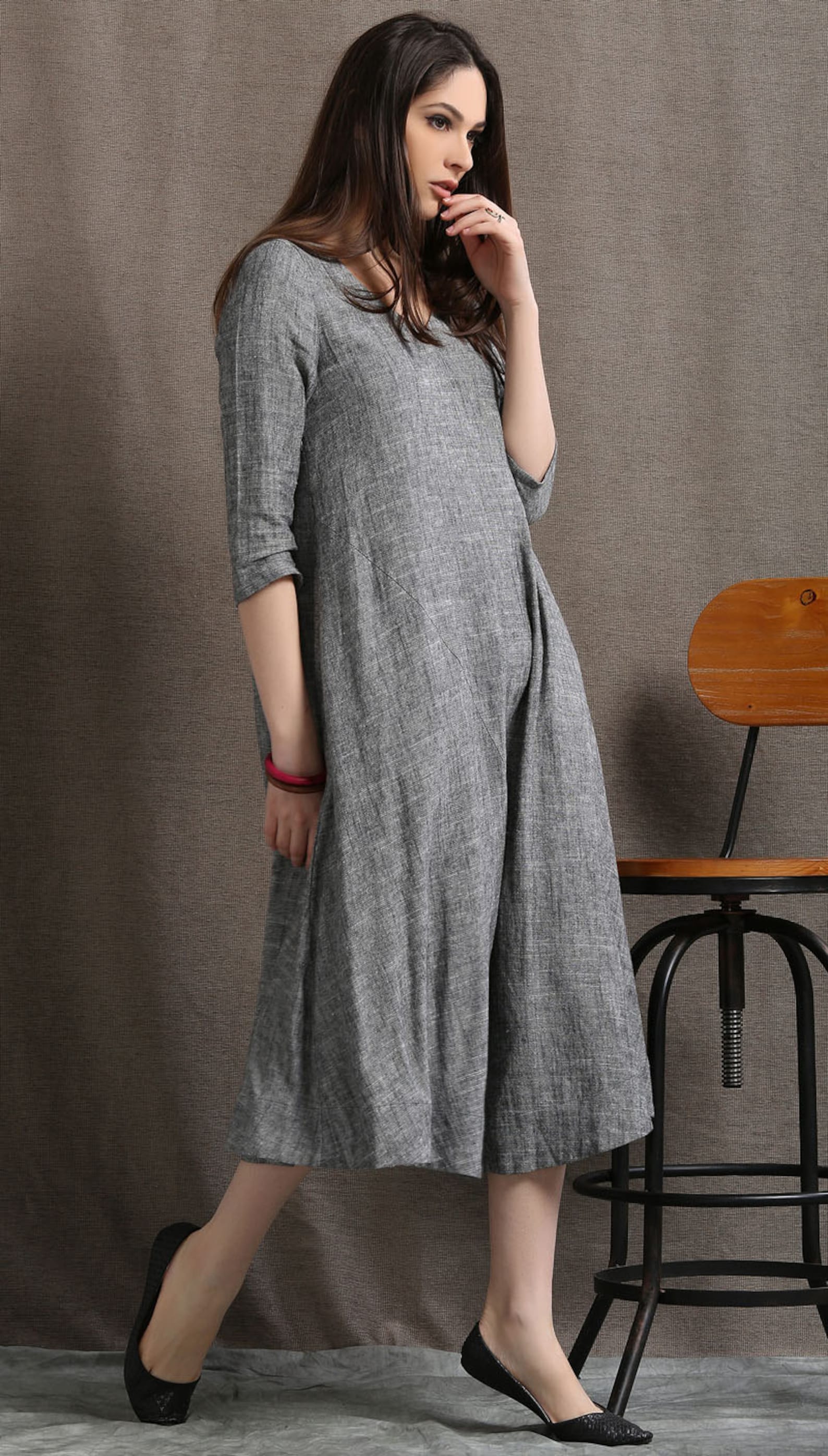 Linen Dress A Line Linen Maxi Dress Simple Casual - Etsy Canada