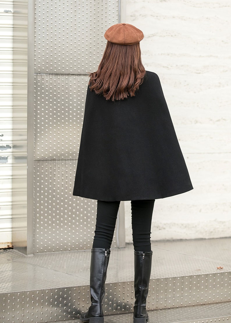 Black Wool Cape Coat Women Belted Wool Cape Coat With - Etsy