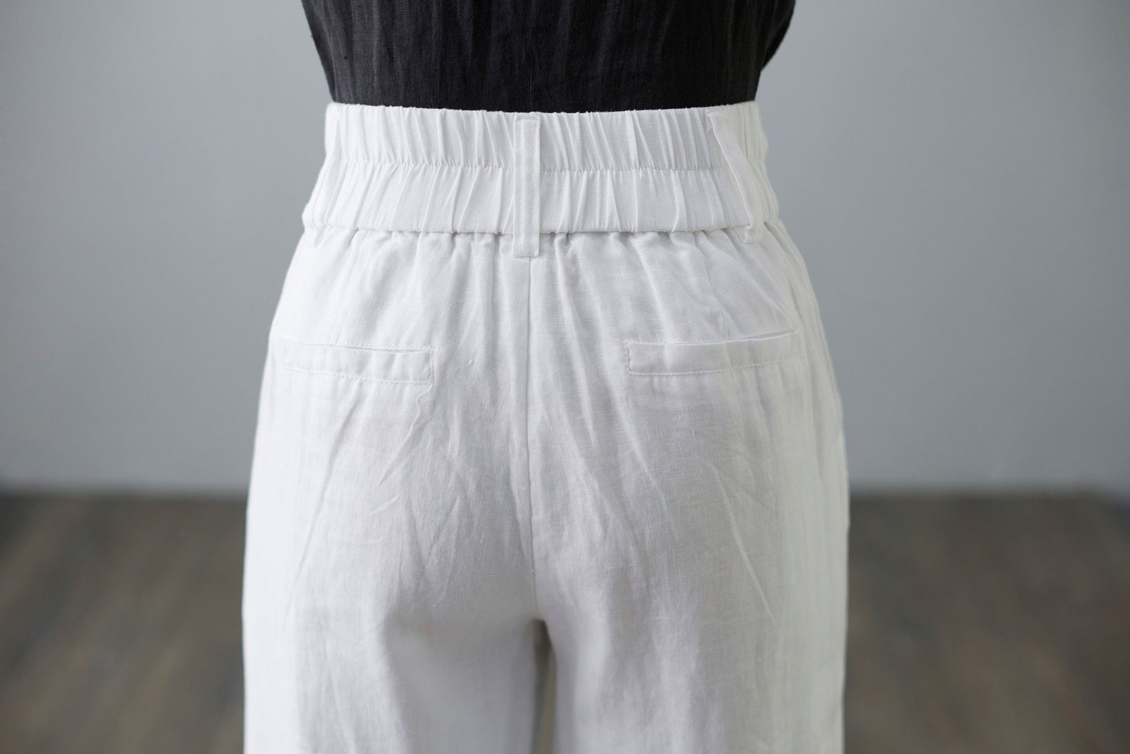 White Wide Leg Linen Pants for Women, Causal Zipper Button Closure ...