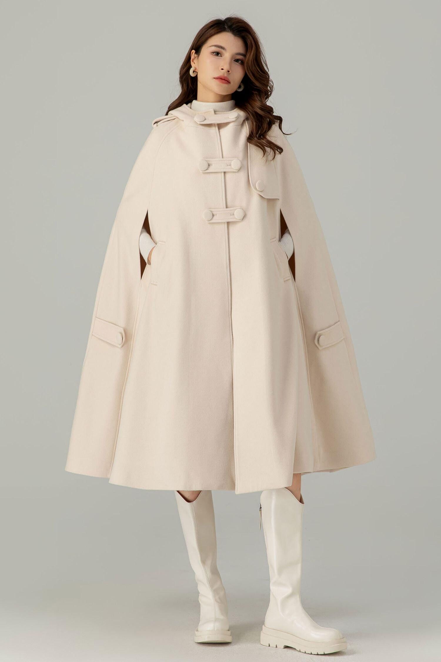 Wool Cape Coat, Hooded Wool Cape Coat, Winter Cape Coat, Womens Coat ...