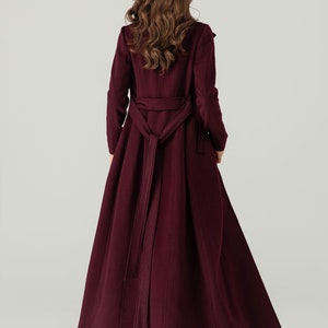 Burgundy Long Wool Coat Women, Winter Wool Coat Women, Wool Trech Coat ...