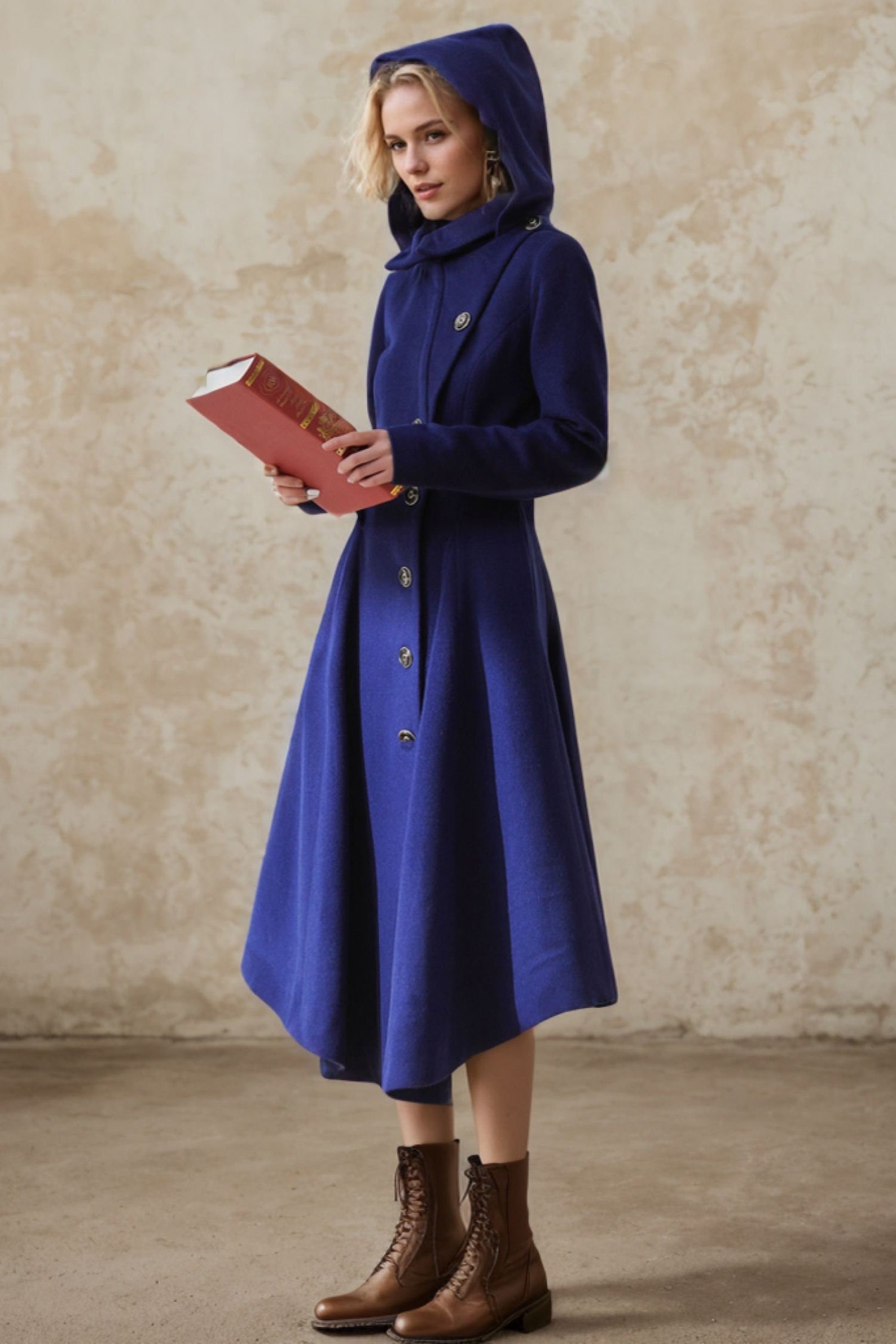 Hooded Wool Coat Women, Blue Wool Coat, Long Wool Coat, Womens Coat ...