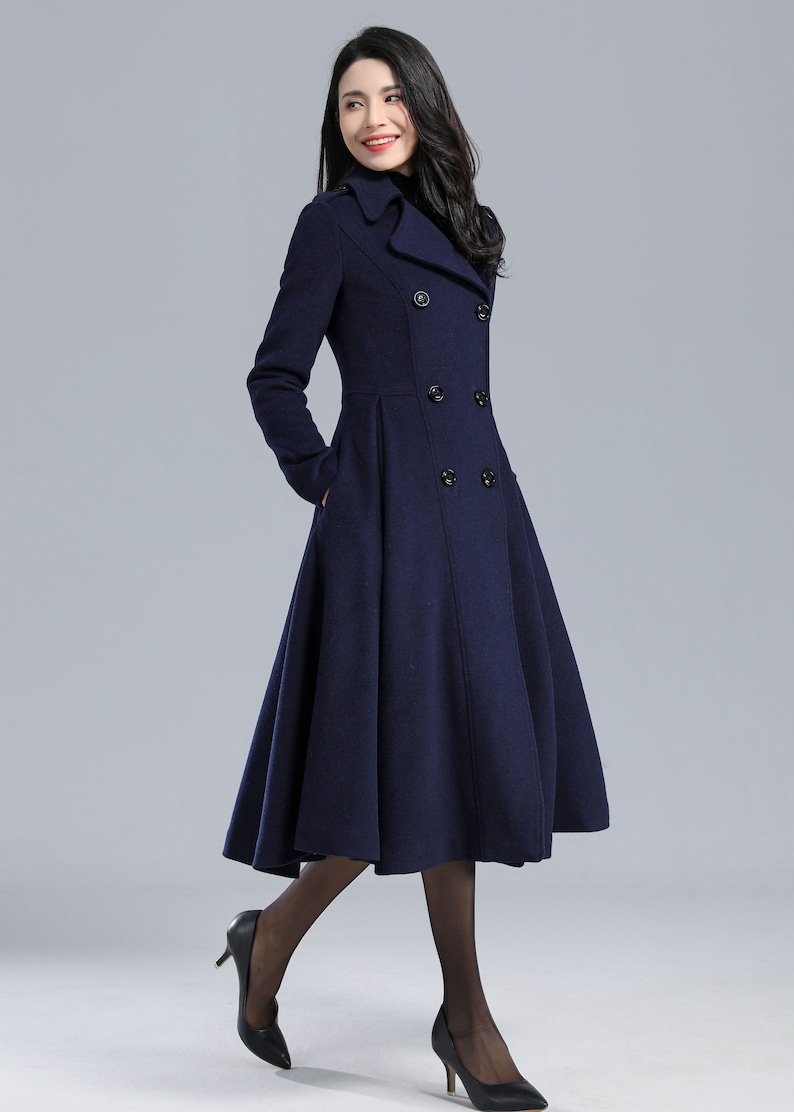 Blue Princess Wool Coat, Winter Coat Women, Trench Coat Women, Swing ...