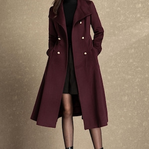 Burgundy Wool Coat, Long Wool Coat, Womens Coat, A Line Coat, Wool ...