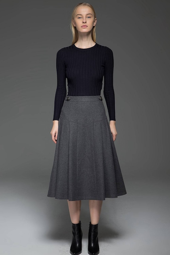Gray Wool Skirt Winter Skirt Midi Skirt Wool Skirt A Line Etsy