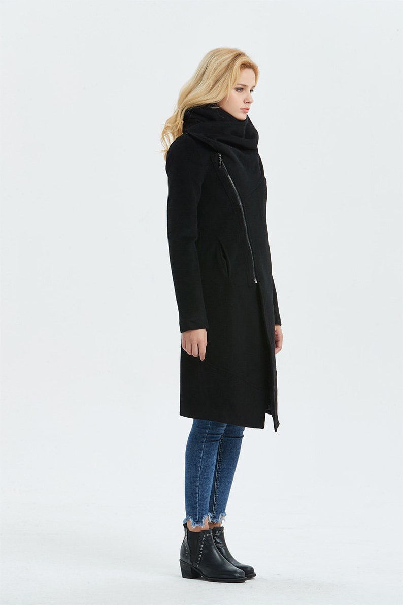 Wool Coat, Asymmetrical Wool Coat, Black Wool Coat, Warm Winter Coat ...