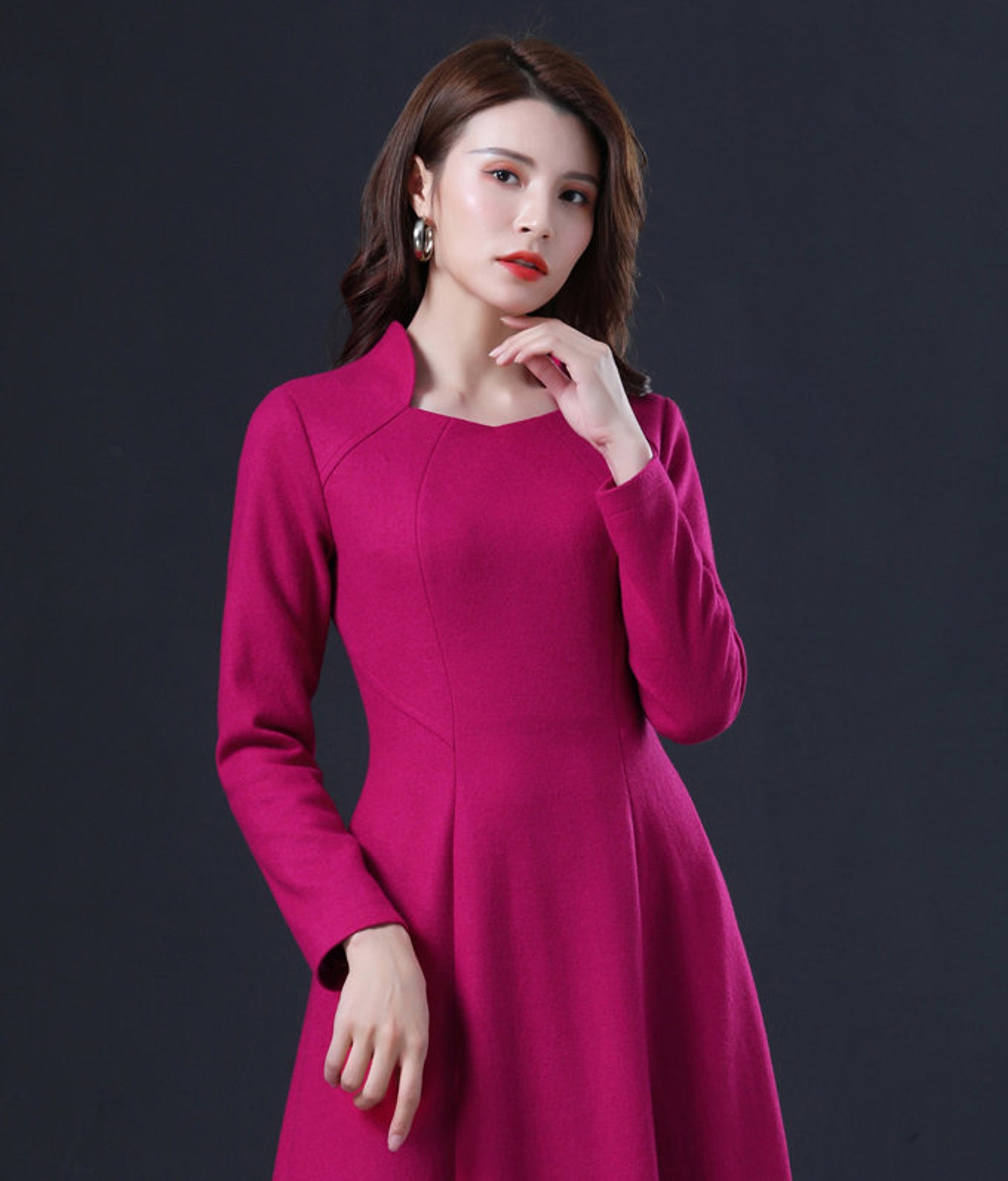 Rose Red Wool Dress Women Dress Maxi Dress Elegant Dress | Etsy