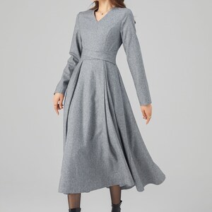 Midi Wool Dress, Winter Wool Dress, Fit and Flare Dress, Gray Wool ...
