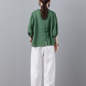 Linen blouse green linen tops Linen blouse for women | Etsy