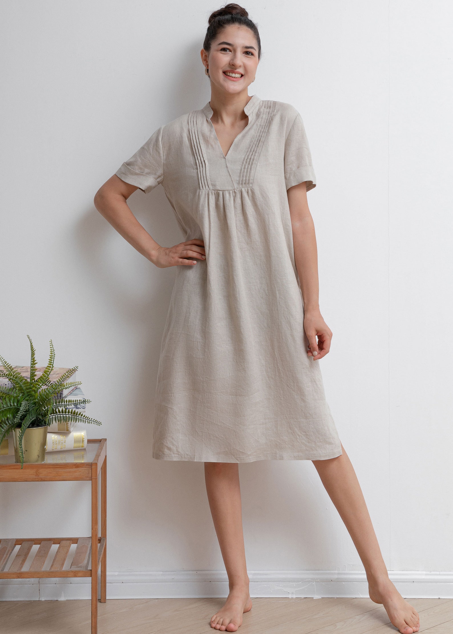 Linen Tunic Dress, Linen Shift Midi Dress, Womens Modest Dress, Simple ...