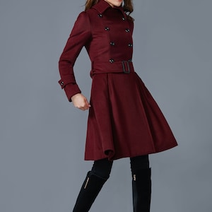 Wine Red Coat, Wool Coat, Winter Coat, Ladies Coat, Double Breasted ...