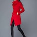 Red Wool Coat, Asymmetrical Wool Coat, Cowl Neck Wool Jacket, Winter ...