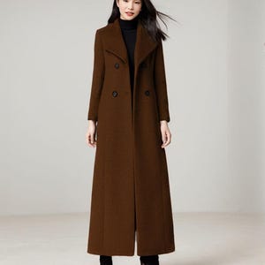 Long Wool Coat Women, Brown Wool Trench Coat, Double Breasted Wool Maxi ...