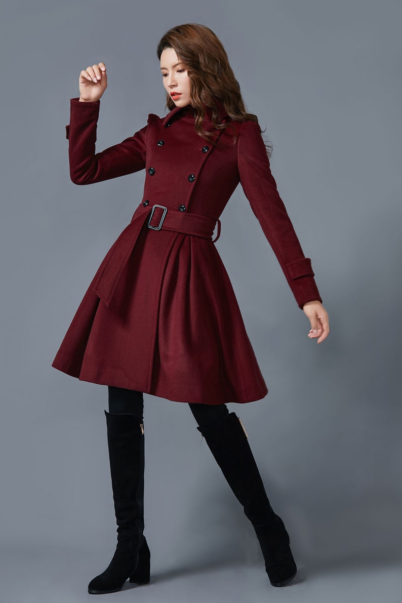 Wine Red Coat Wool Coat Winter Coat Ladies Coat Double | Etsy