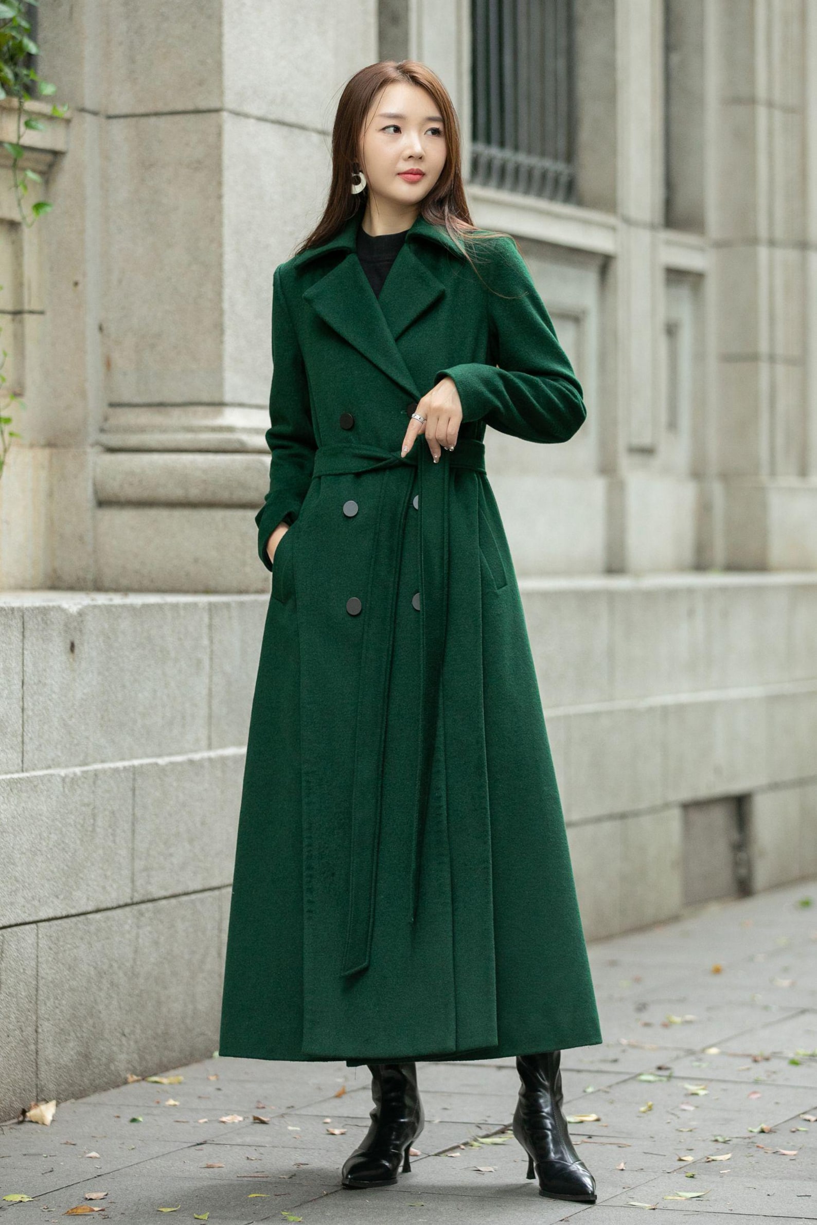 Wool Coat, Maxi Wool Coat, Green Wool Coat, Womens Coat, Long Wool Coat ...