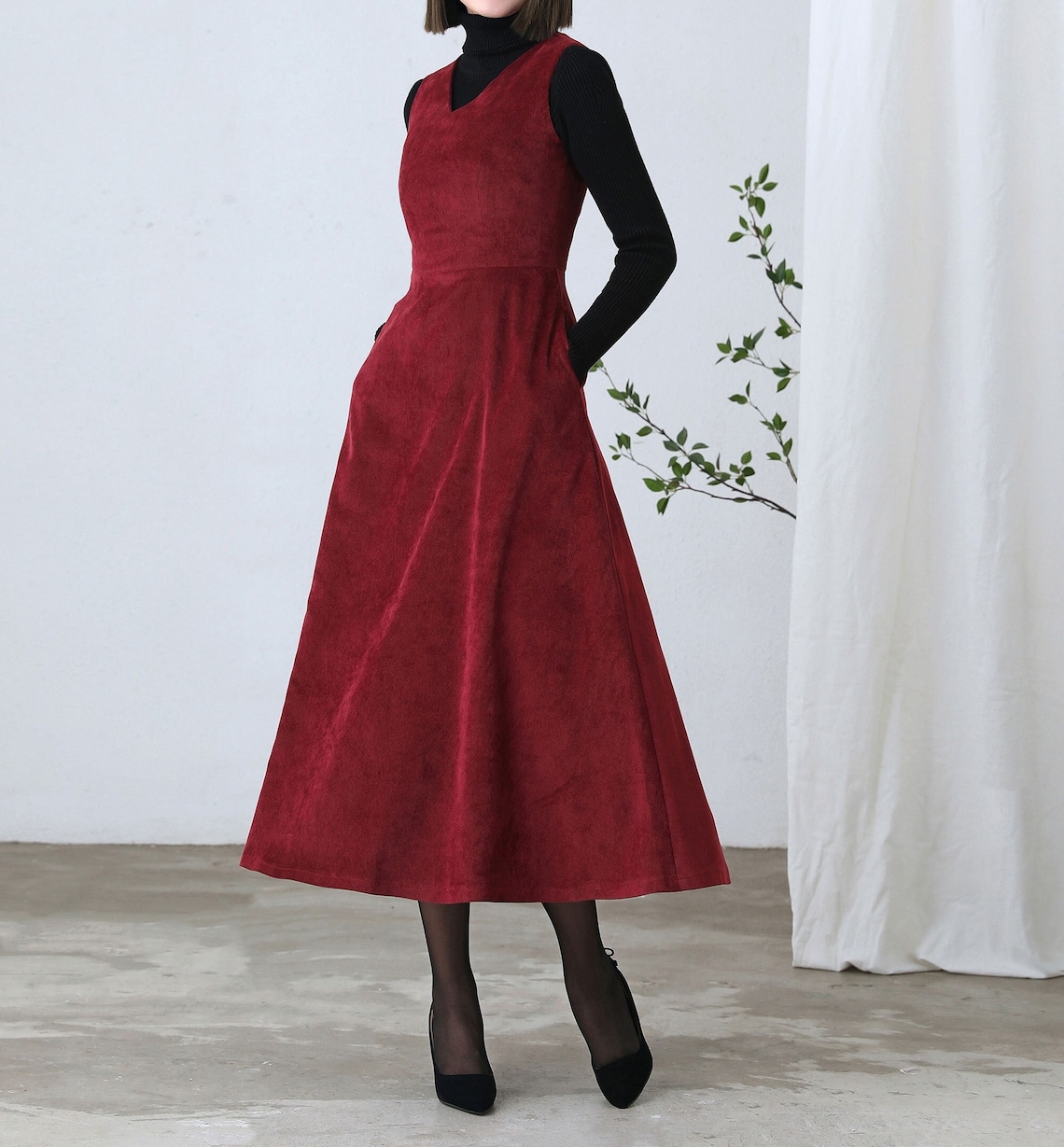 Red Corduroy Dress Womens Sleeveless Corduroy Dress Long - Etsy