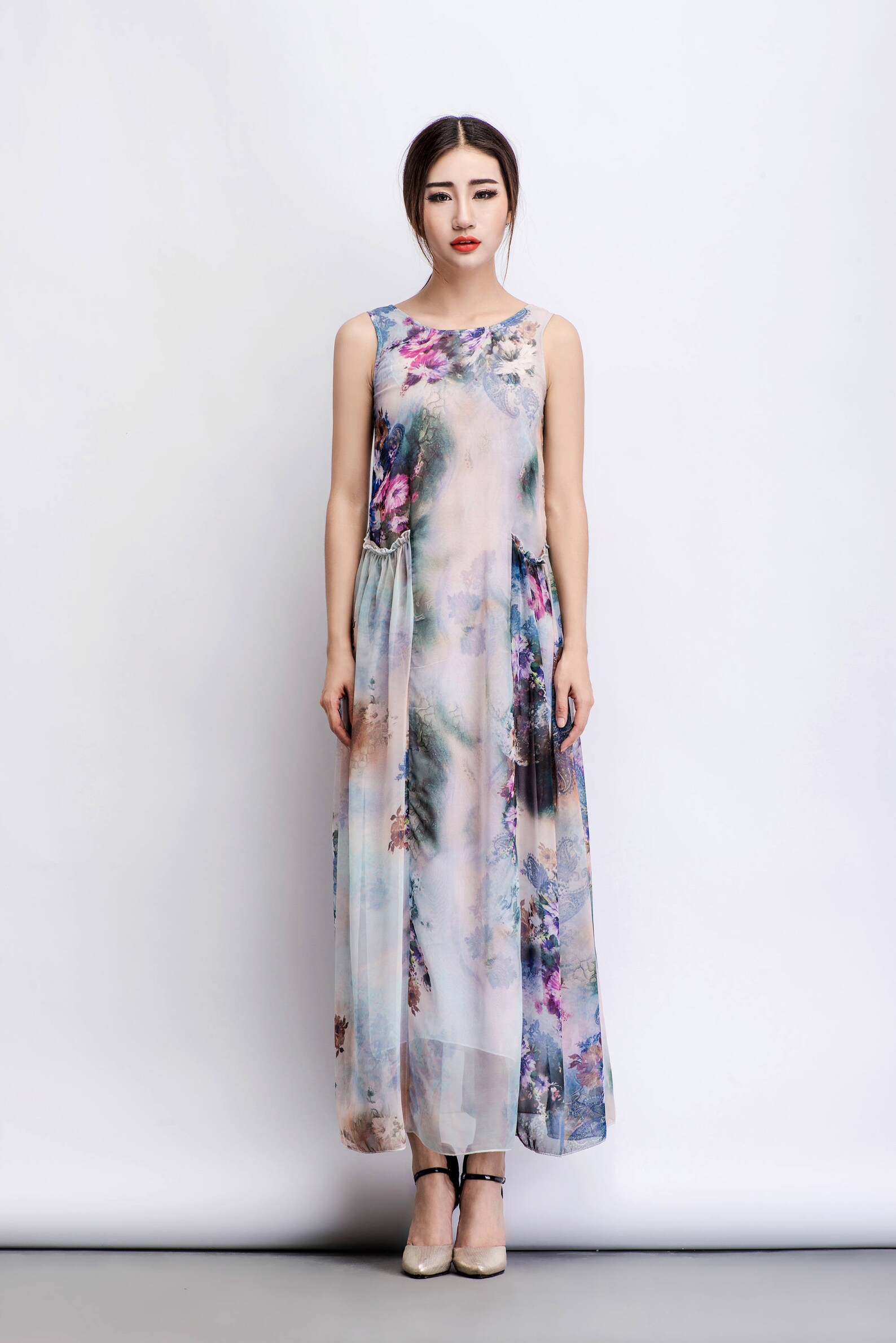 Floral Chiffon Dress Elegant Summer Party Dress in - Etsy