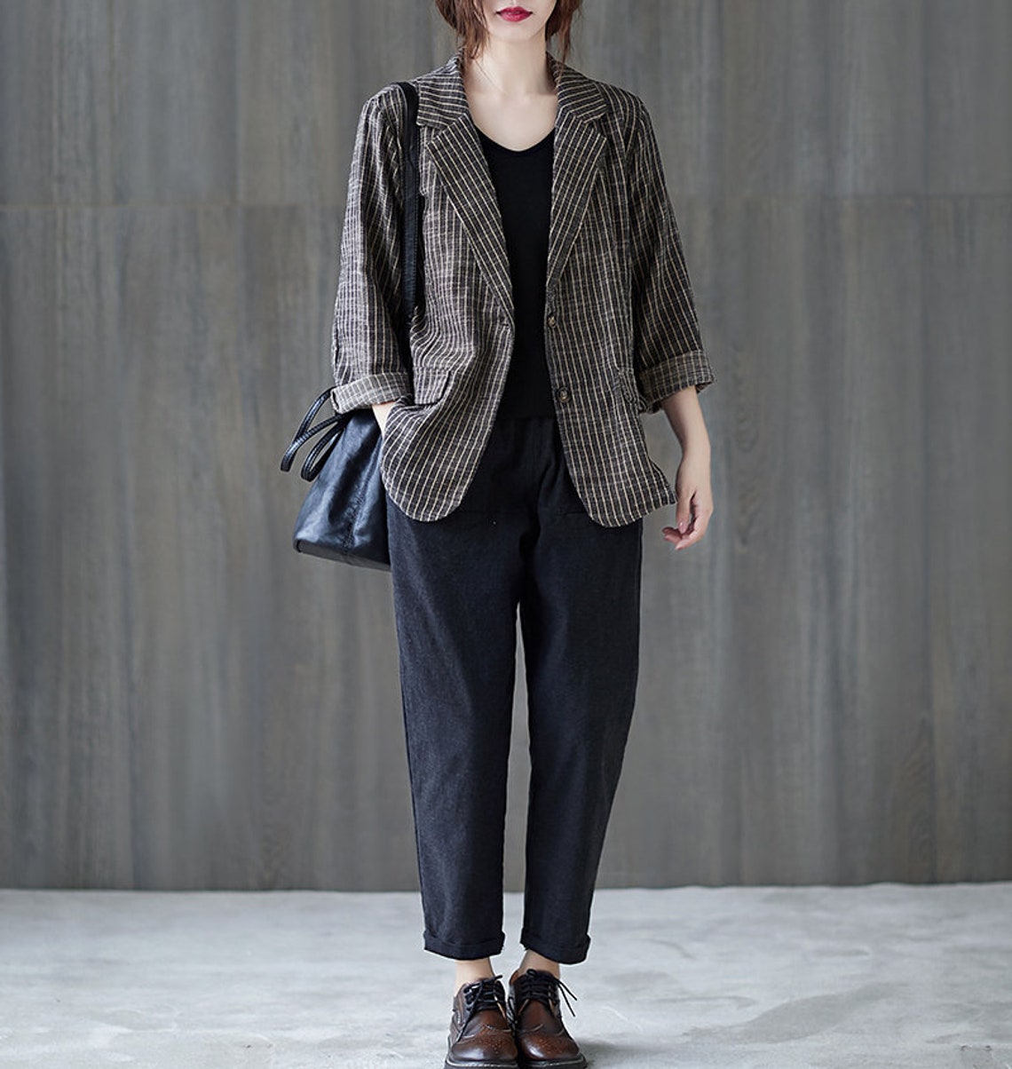 Relaxed Fit Striped Linen Jacket Linen Blazer Plus Size | Etsy