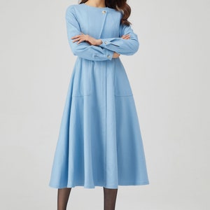 Blue Wool Dress, Winter Dress Women, Fitted Dress, Dress With Pockets ...