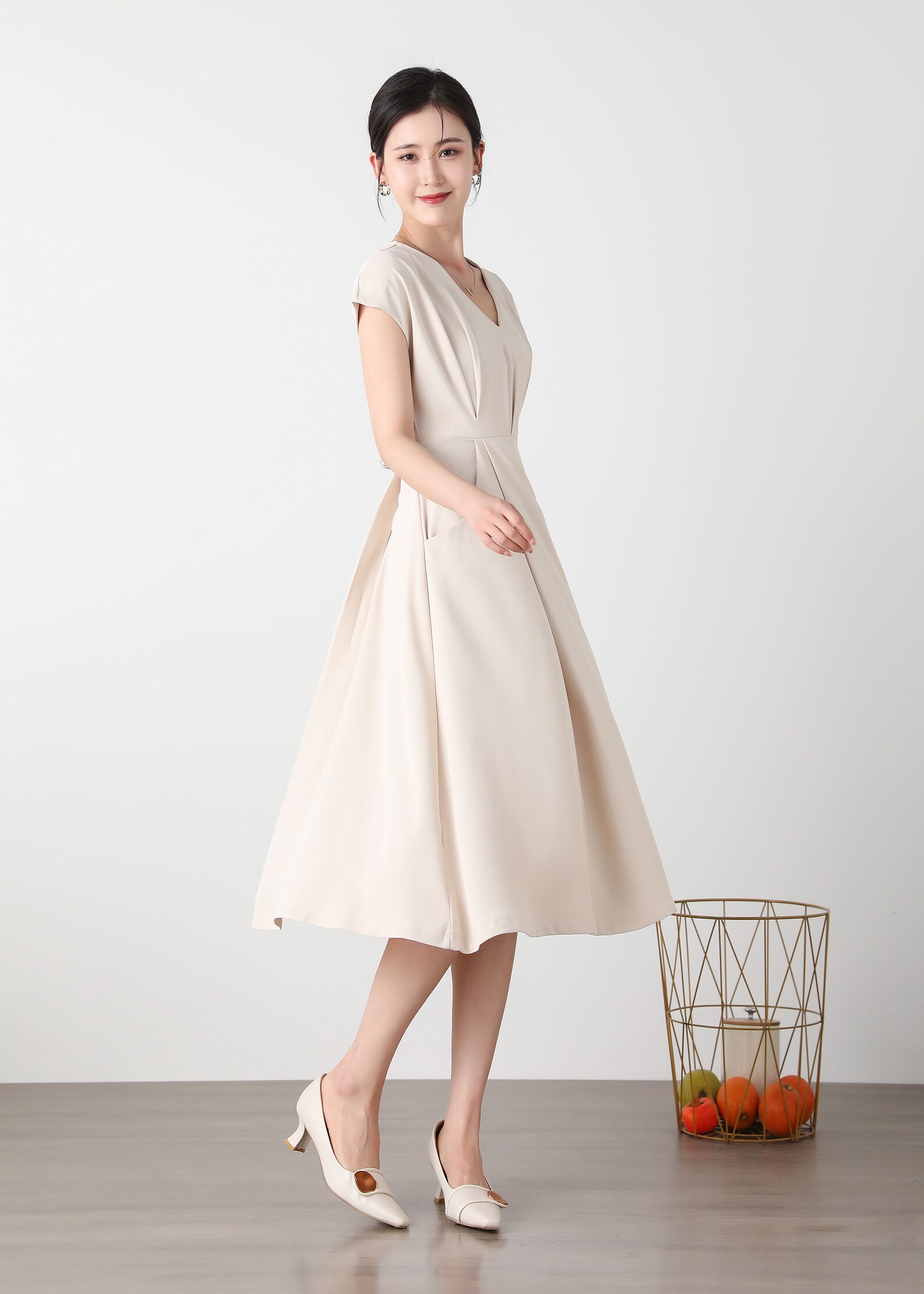 Summer Women's Midi Dress Beige Long Dress A-line Midi - Etsy