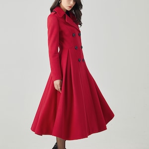 Red Wool Coat, Wool Princess Coat, Double Breasted Wool Coat, Swing ...