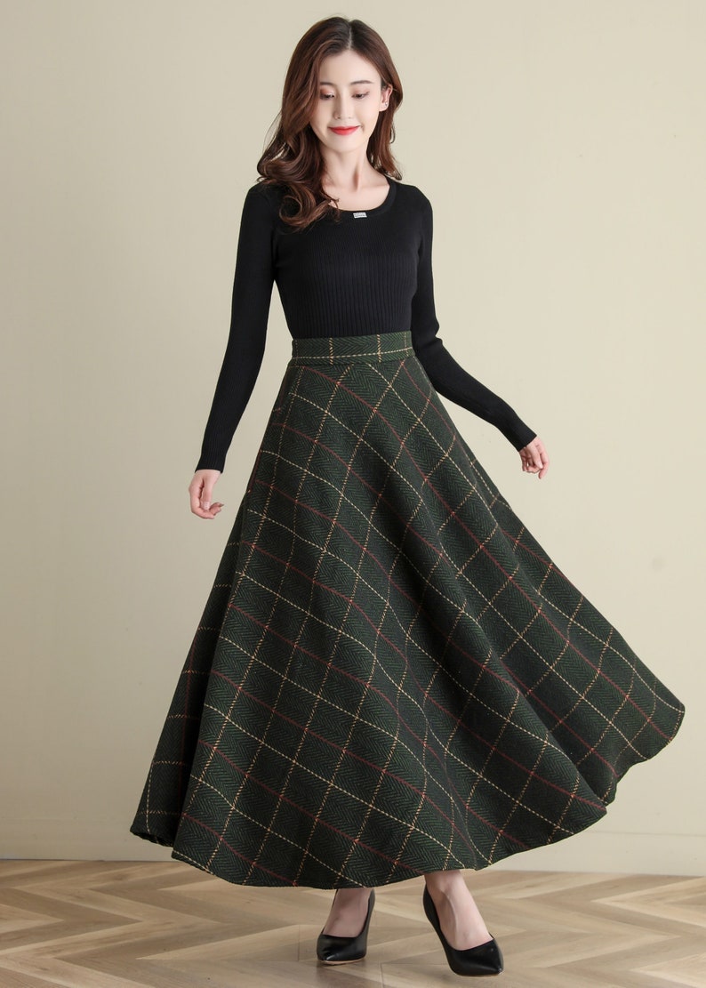 Plaid Wool Skirt Wool Maxi Skirt Long Wool Skirt Womens - Etsy