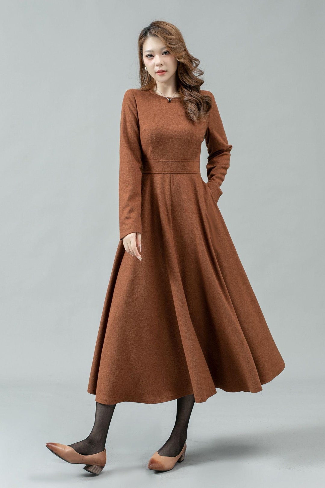Wool Dress, Womens Long Wool Dress, Winter Dress Women, Fit and Flare ...