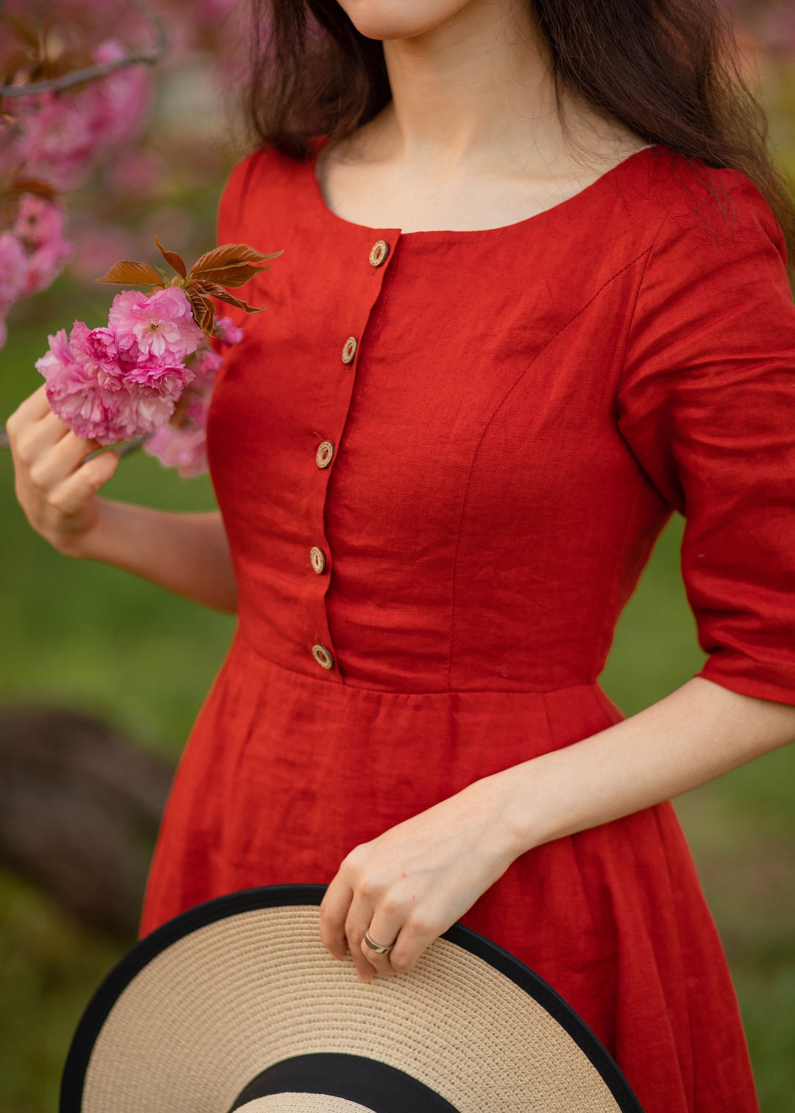 Linen Dress, Long Linen Dress, Red Everyday Comfortable Fit & Flare ...