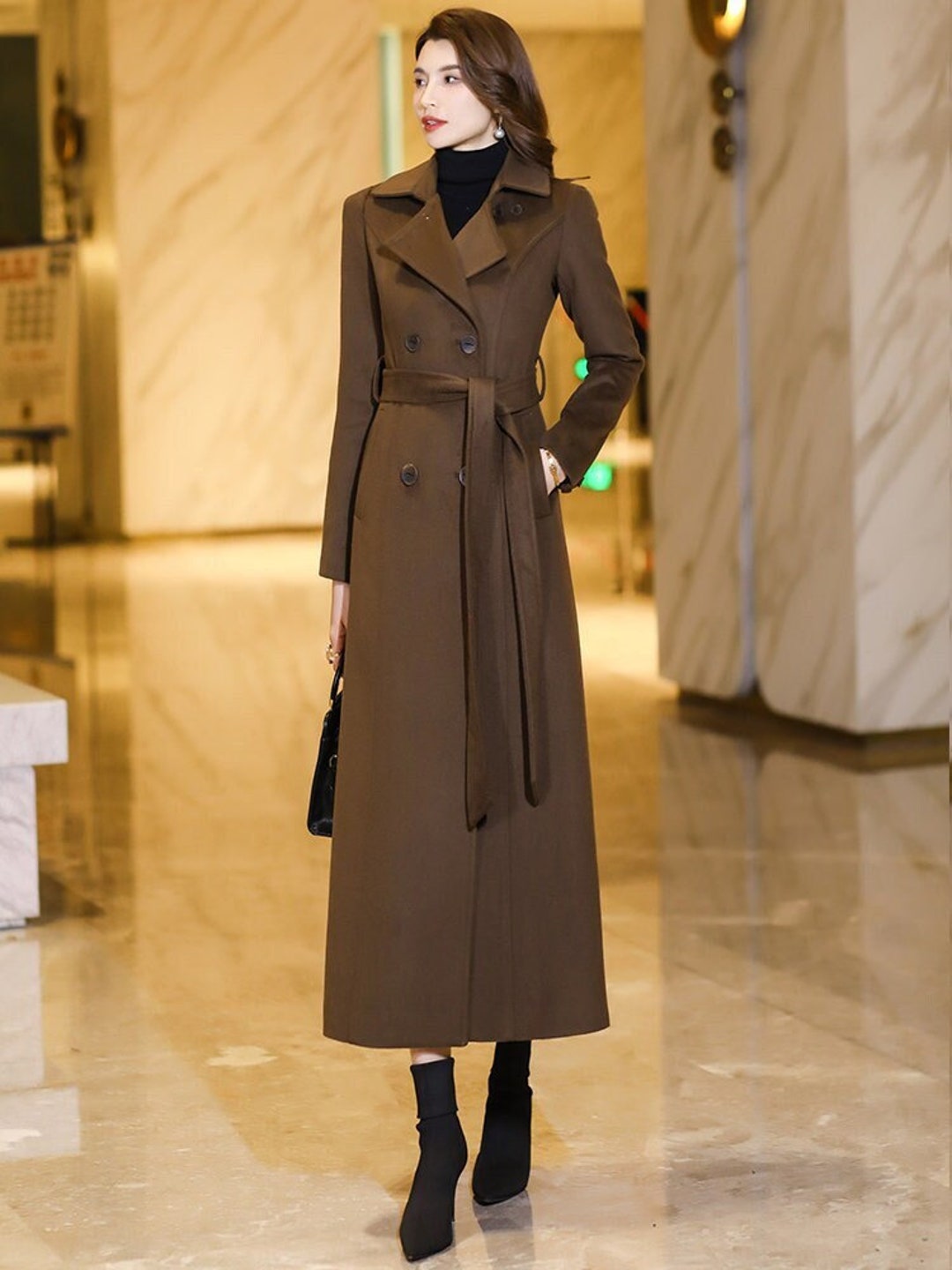 Long Wool Coat, A Line Wool Coat, Trench Wool Coat Women, Double ...