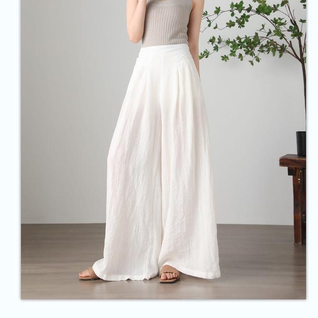 White Linen Pants, Wide Leg Linen Pants, Women's Plus Size Pants ...