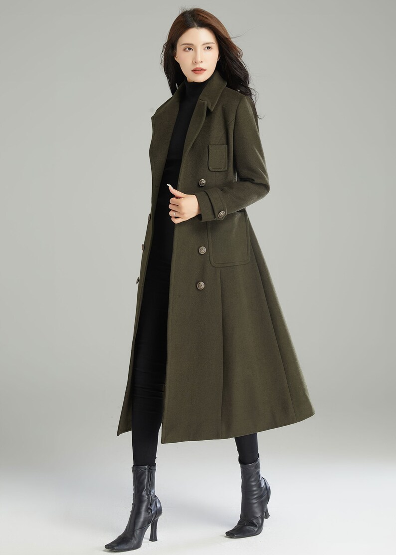 Army Green Long Size Wool Coat for Women Wool Military Coat - Etsy