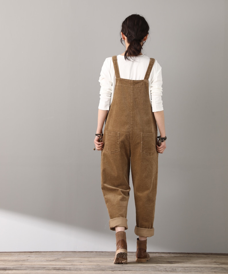 Women's Brown Corduroy Overalls, Casual Handmade Corduroy Jumpsuits ...